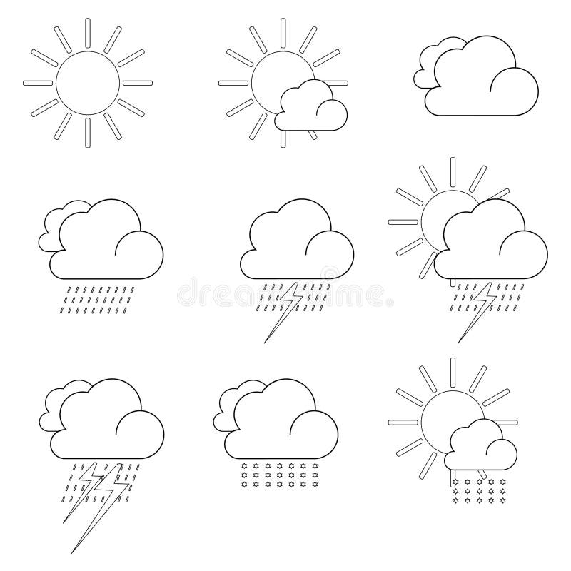 Flat White Weather Icons. Raster Stock Illustration - Illustration of ...