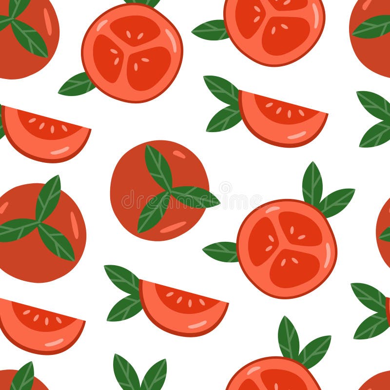 Flat Whole and Slice of Tomato Seamless Pattern Stock Vector ...