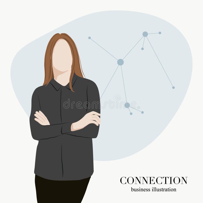 Flat Woman Business Illustration. Connection Remote Networking Digital ...
