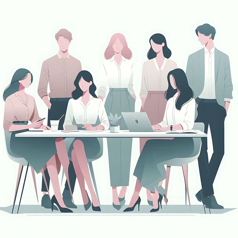 Flat Working Day Scene with Different Business People, Image is ...