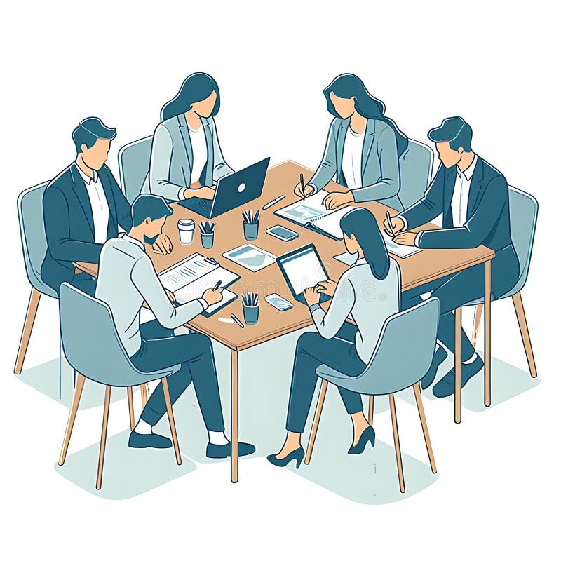 Flat Working Day Scene with Different Business People, Image is ...