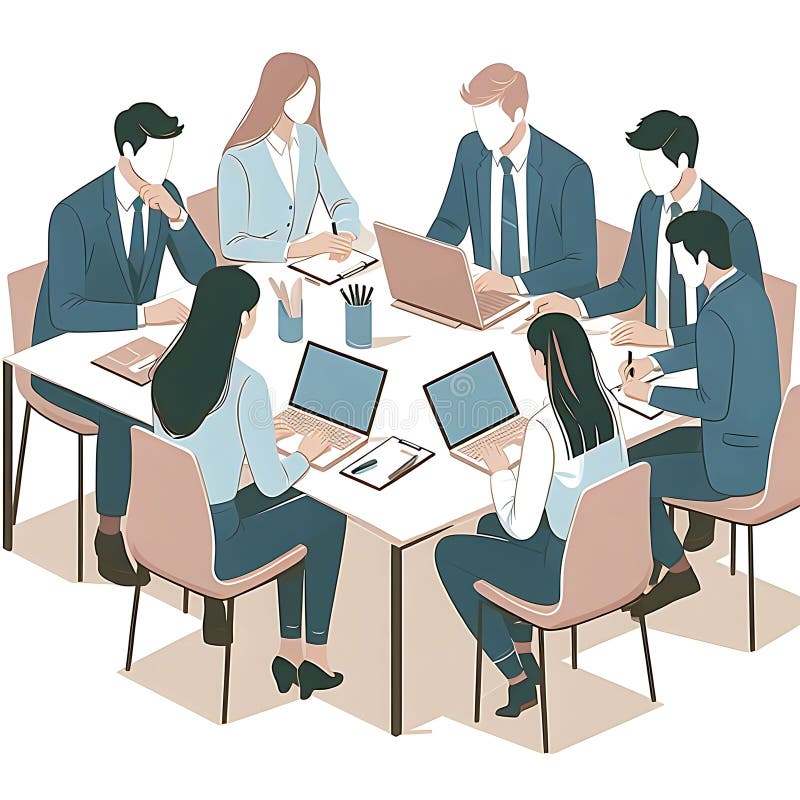 Flat Working Day Scene with Different Business People, Image is ...