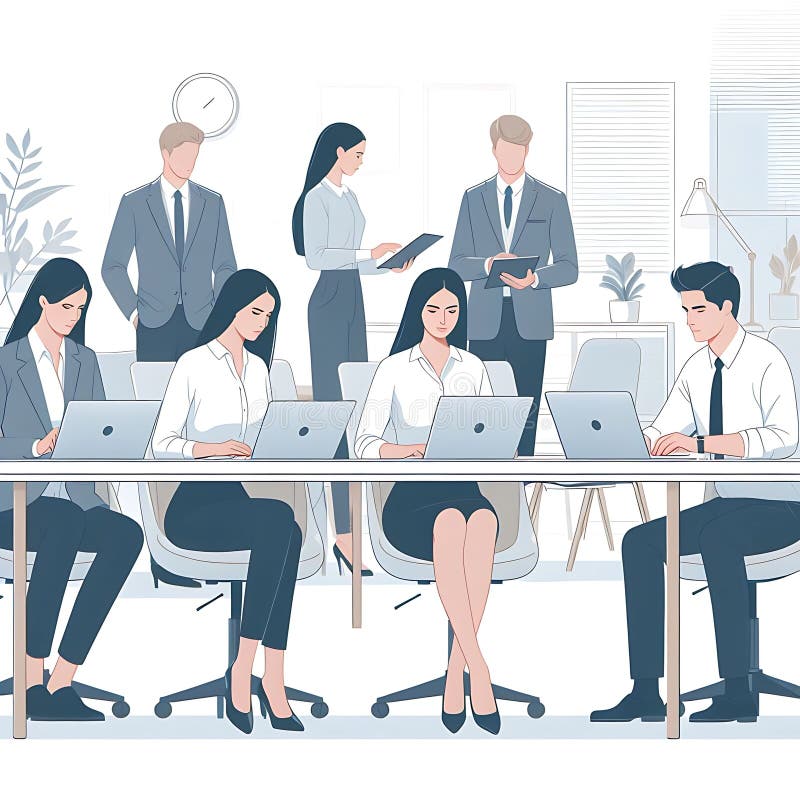 Flat Working Day Scene with Different Business People, Image is ...