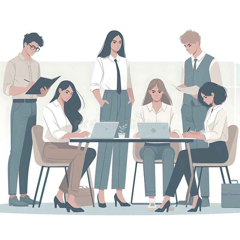 Flat Working Day Scene with Different Business People, Image is ...