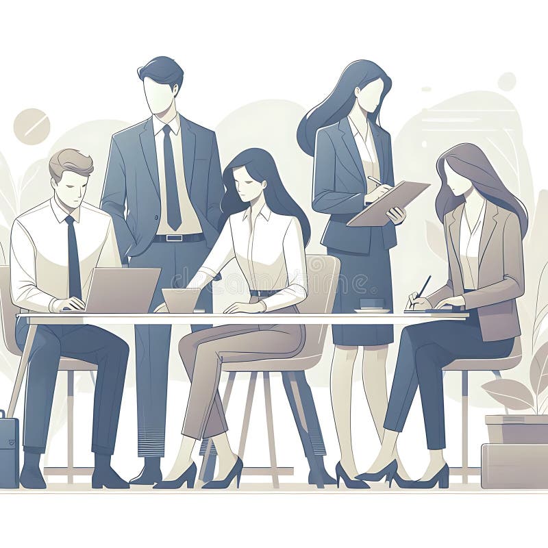 Flat Working Day Scene with Different Business People, Image is ...
