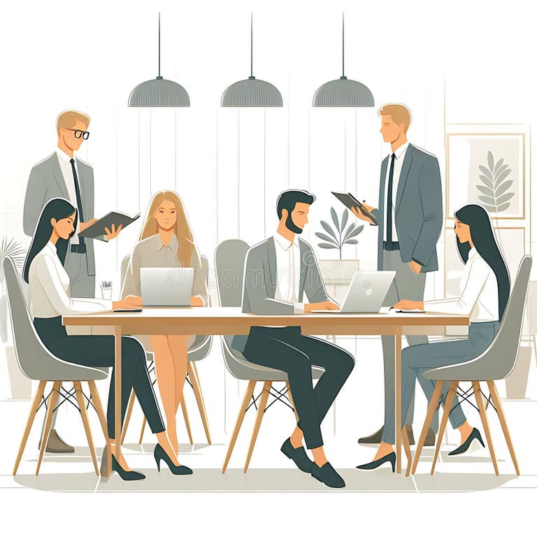 Flat Working Day Scene with Different Business People, Image is ...