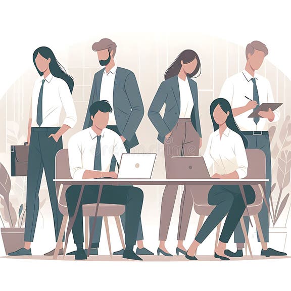 Flat Working Day Scene with Different Business People, Image is ...