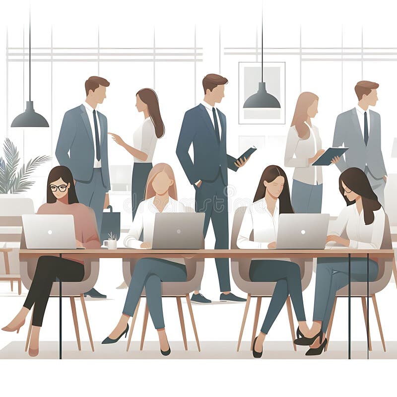 Flat Working Day Scene with Different Business People, Image is ...