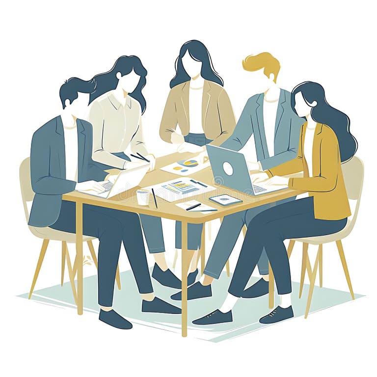 Flat Working Day Scene with Different Business People, Image is ...