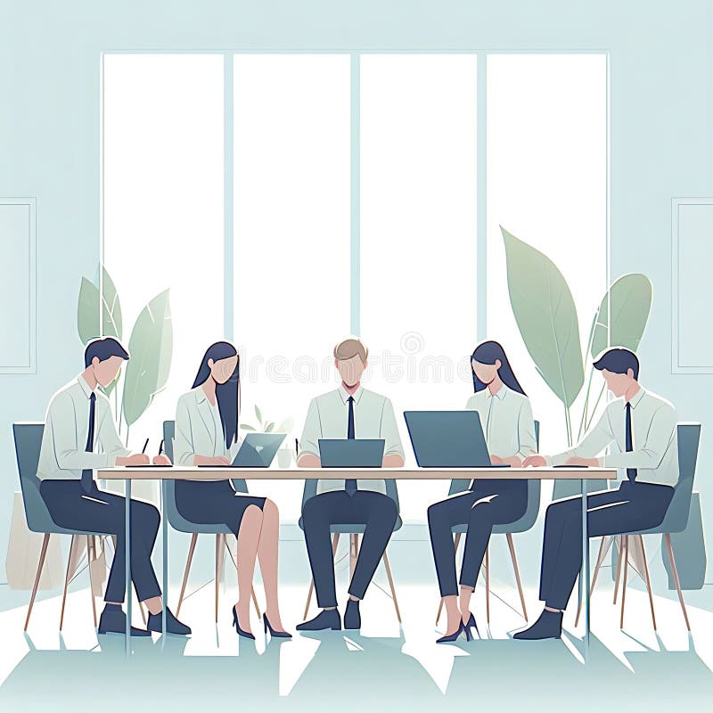 Flat Working Day Scene with Different Business People, Image is ...