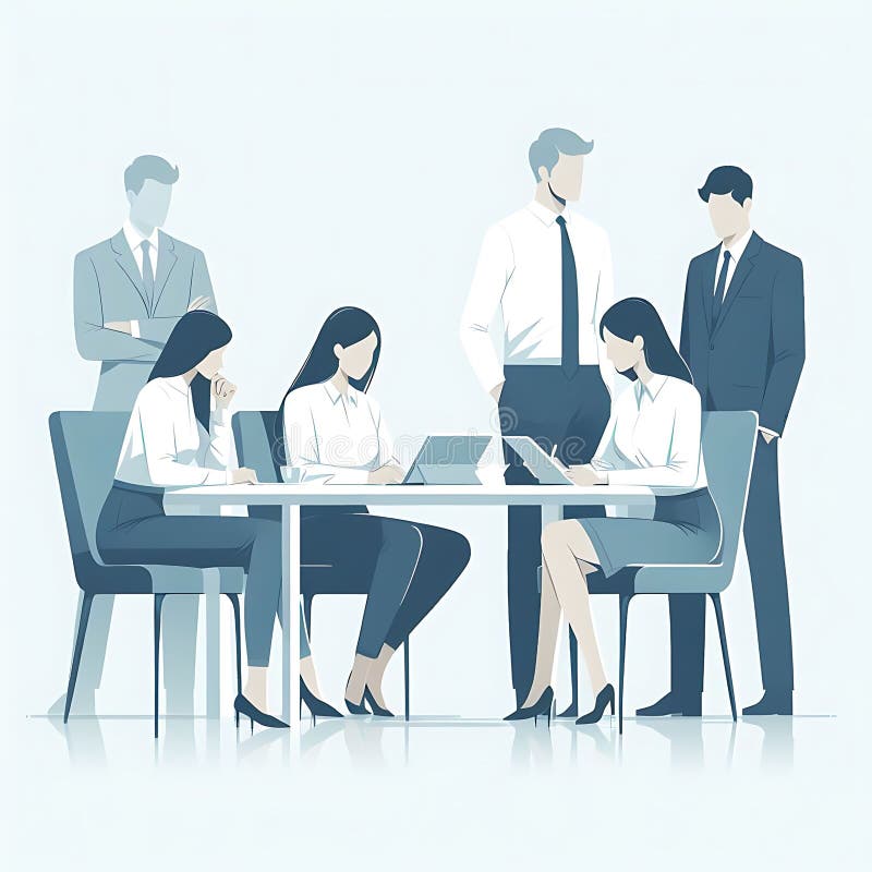 Flat Working Day Scene with Different Business People, Image is ...