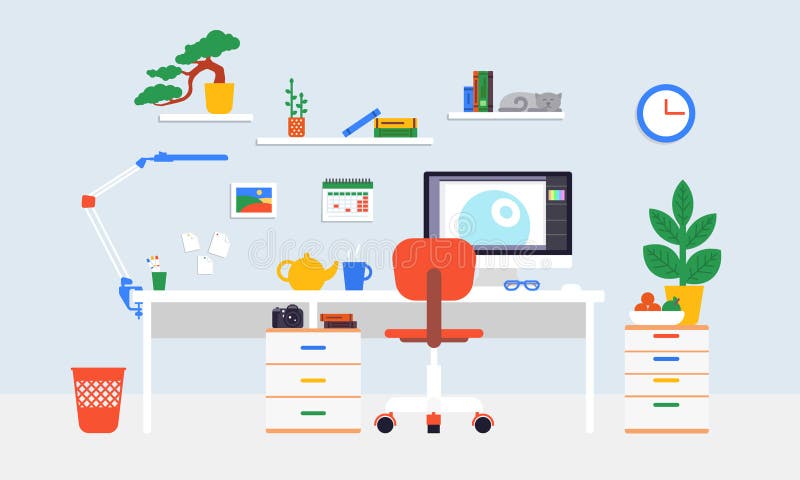 Designer Workspace Concept stock vector. Illustration of monitor ...