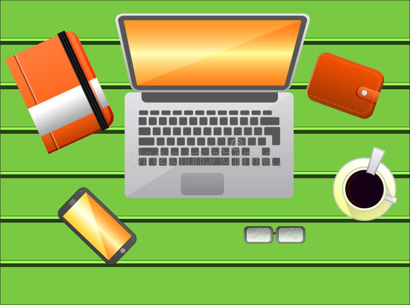 Flat Workspace Concept stock vector. Illustration of computer - 88358765