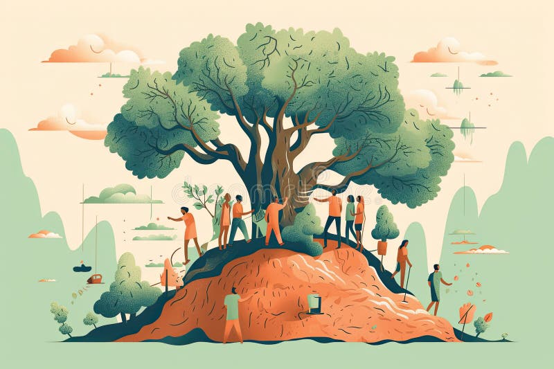 Flat World People Tree Planting Environment Day Illustration Safe Earth ...