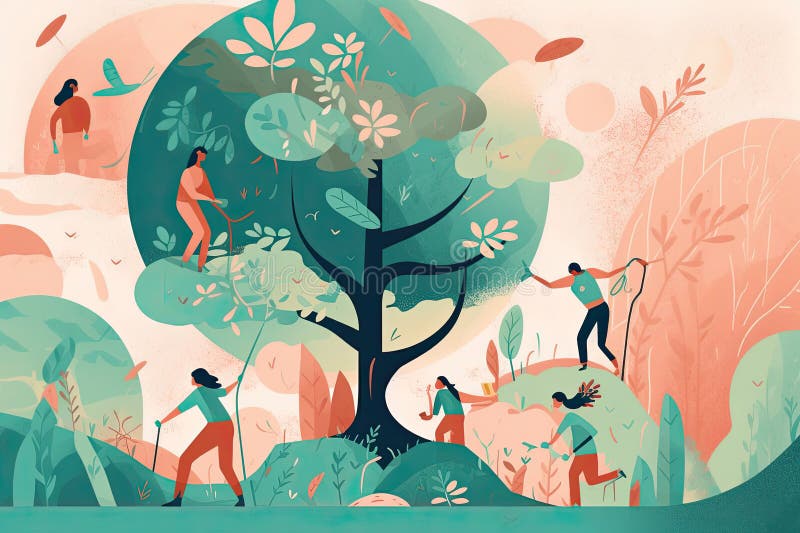 Flat World People Tree Planting Environment Day Illustration Safe Earth ...