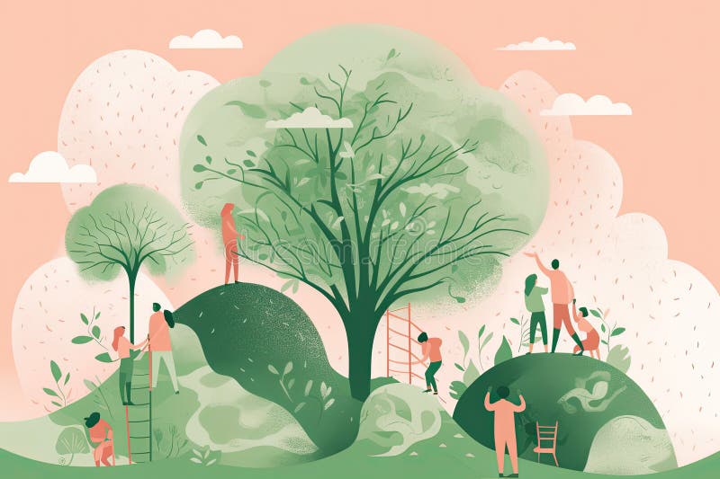 Flat World People Tree Planting Environment Day Illustration Safe Earth ...