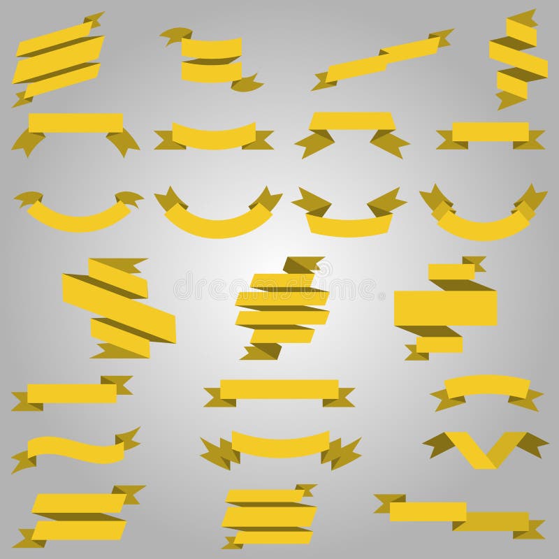 Flat Yellow Ribbons Big Set Banners Stock Vector - Illustration of ...