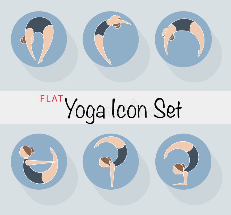 Flat Yoga Icon Set with Different Postures Stock Illustration - Illustration of wellness ...