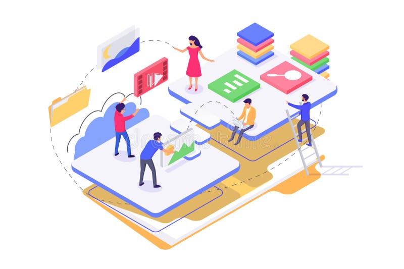 Flat Young Woman and Man Perform Data Exchange. Stock Vector ...