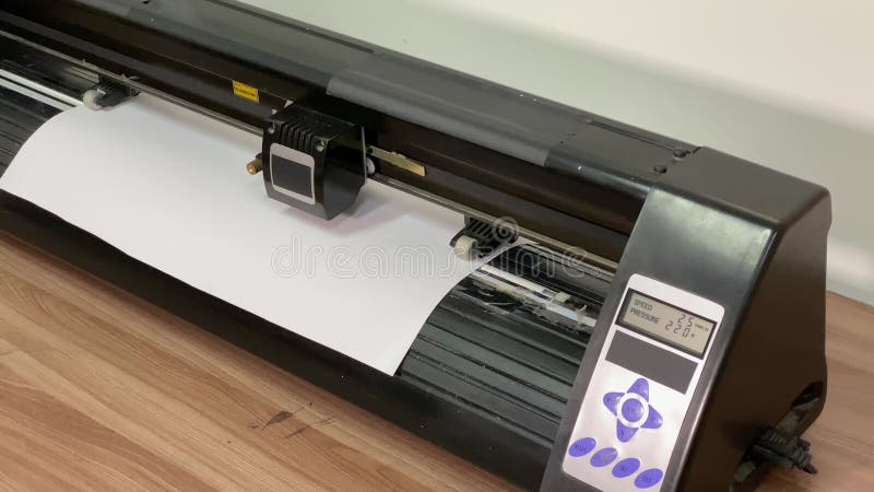 Flatbed plotter stock footage. Video of words, promotion - 392341434