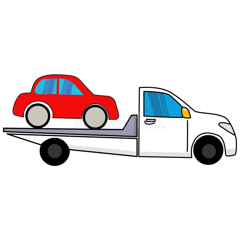 Flatbed Tow Truck Cartoon. Car Slide on Truck Stock Illustration ...