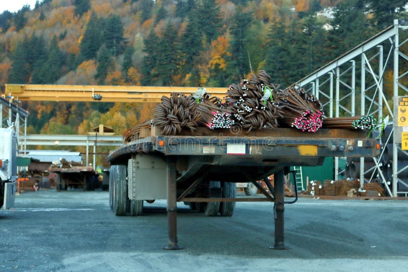 Flatbed Trailer and Re-Bar stock photo. Image of industrial - 234375188