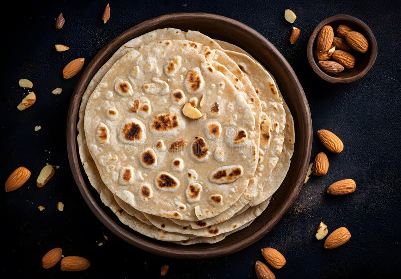 Flatbread with Almonds - Indian Roti, Top View Stock Illustration ...