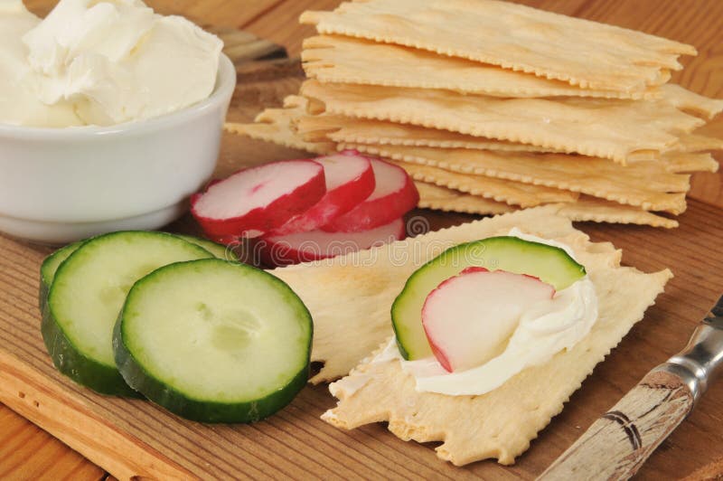 Flatbread Crackers with Cream Cheese Stock Photo - Image of gourmet ...