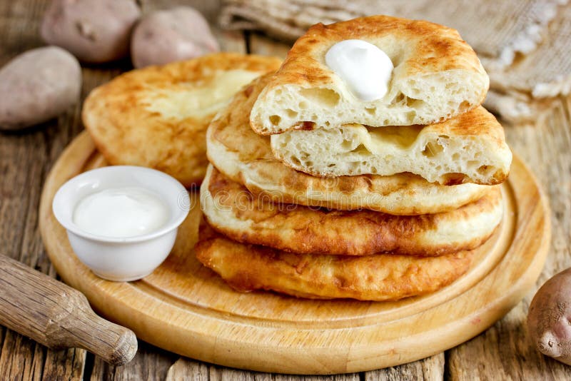 Flatbread langos langosh stock image. Image of flatbread - 233367801