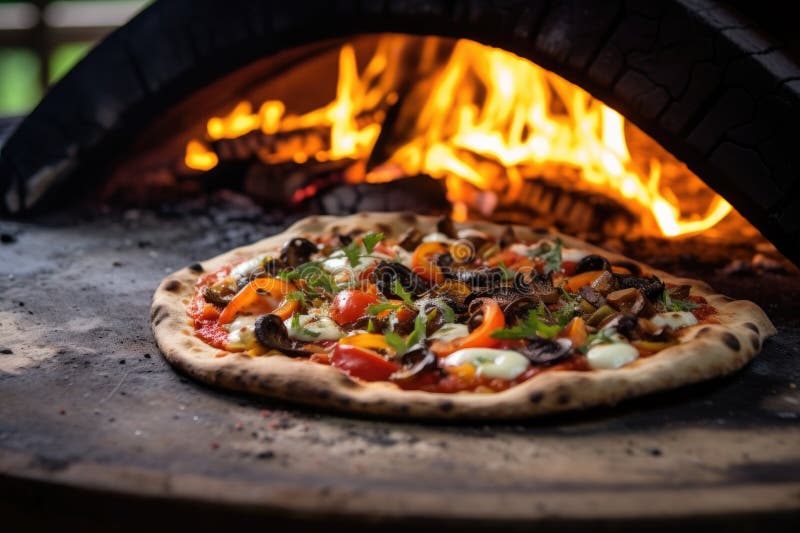 Flatbread Pizza in an Authentic Wood-fired Oven Stock Illustration ...