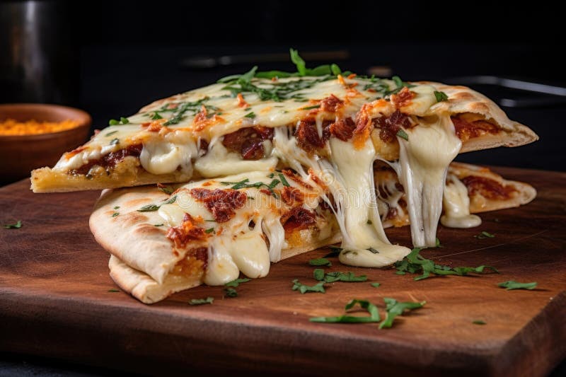 Flatbread Pizza with a Slice Lifted, Showing Melty Cheese Stock ...