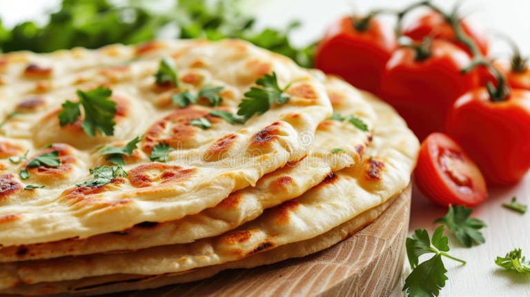 Flatbread on cutting board stock image. Image of cutting - 374534765
