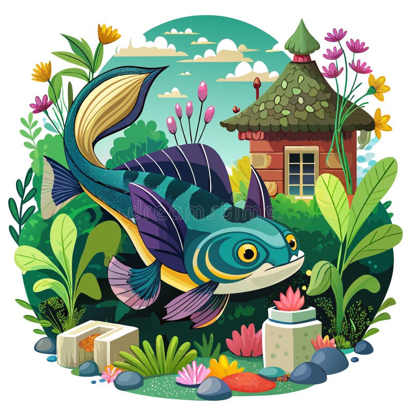Flathead Catfish Fish Creative Goes Garden Vector Stock Vector ...