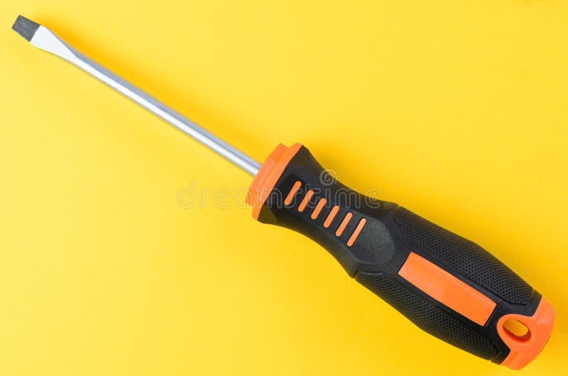 Flathead Screwdriver Single Metal Hand Tool Isolated on Bright Yellow ...