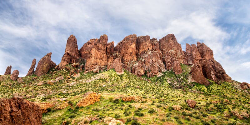 Flatiron Basin in Lost Dutchman State Park Panorama Stock Image - Image ...