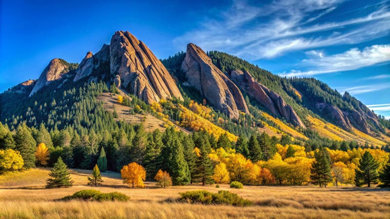FlatIron Mountain Boulder Colorado Landscape with Sky in the Fall ...