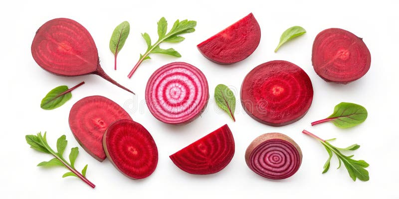 Flatlay Beetroot Composition Sliced and Whole, White Background ...