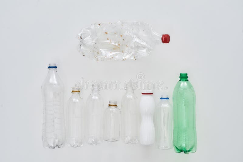 Flatlay Composition with Different Empty Plastic Bottles Lying in ...