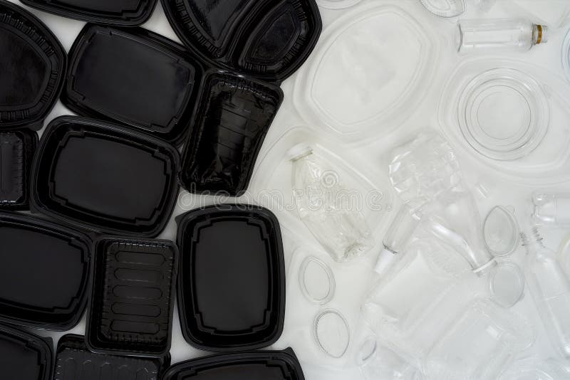 Flatlay Composition with Different Empty Plastic Containers Divided ...