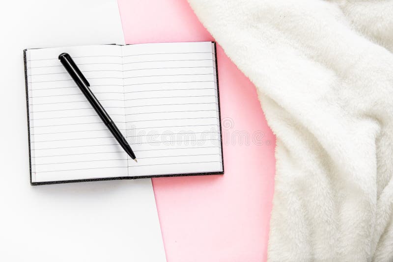 Flatlay of Cosy Working Writing Place with Warm Plead and Note Pad ...