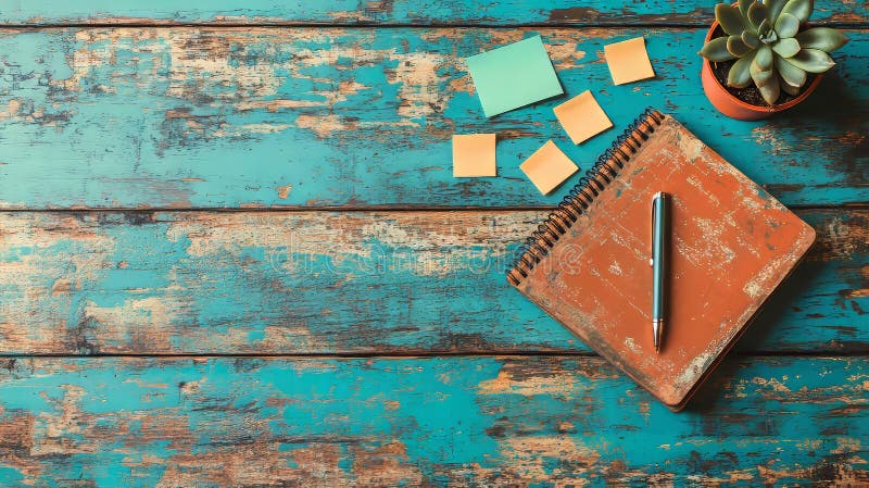 A Flatlay Featuring a Blank Kraft Notebook, Succulents, Pens, and ...