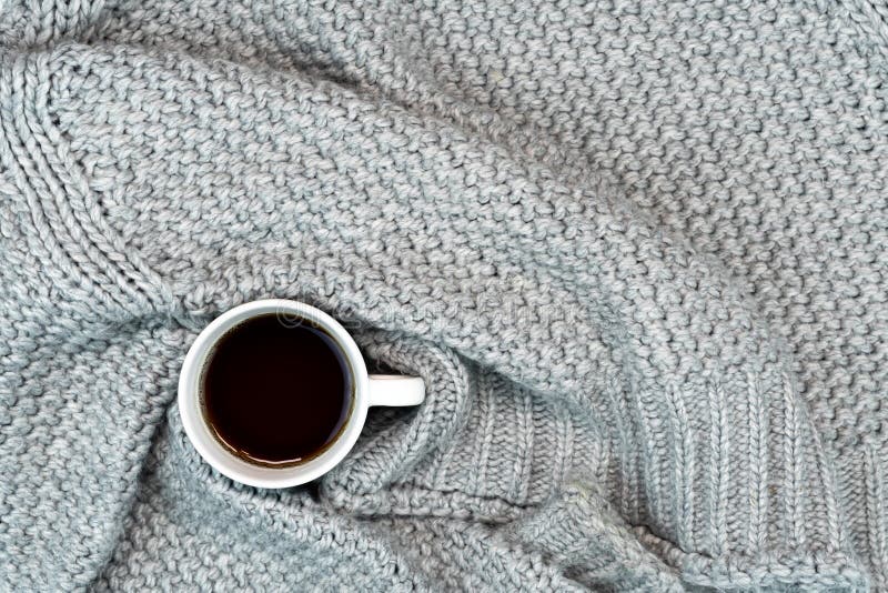Flatlay of Gray Knitted Sweater, and Coffee. Cosy Weekend in Cold ...