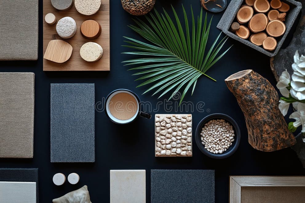 Flatlay Interior Design Moodboard. Creative Samples of Building Materials Textiles, Natural ...