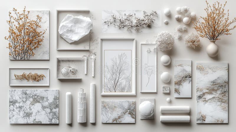 Flatlay of Minimalist White and Beige Decor Objects, Including Frames ...