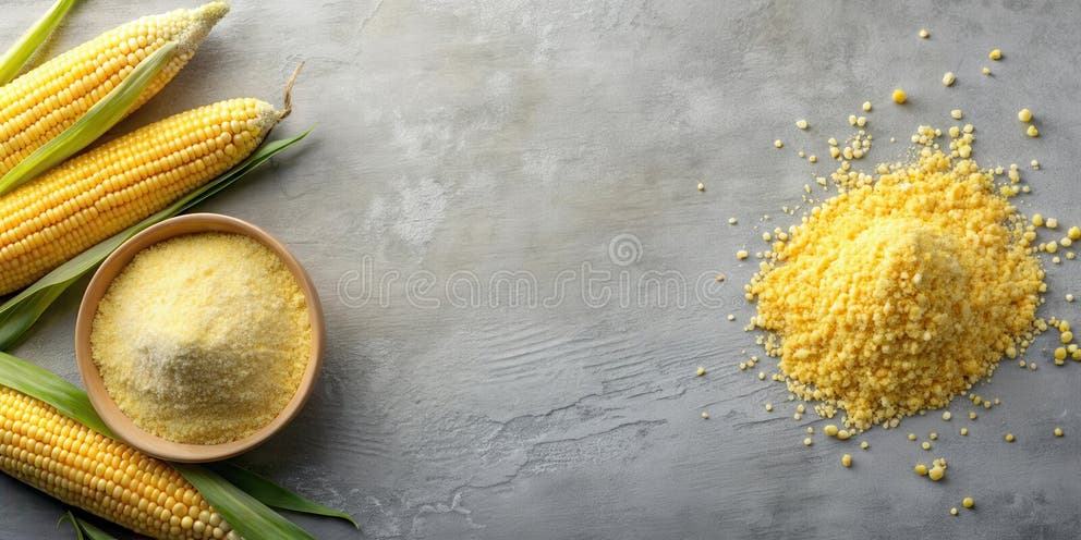 A Flatlay Showcasing Corn on the Cob Alongside Bowls of Coarsely and ...
