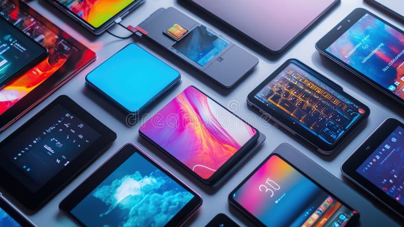 Flatlay of Various Modern Digital Devices Stock Photo - Image of future ...