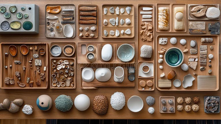 Flatlay of Various Natural Materials and Ceramic Objects Arranged in ...
