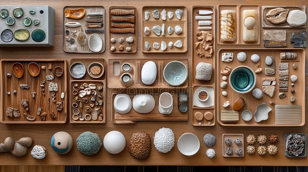 Flatlay of Various Natural Materials and Ceramic Objects Arranged in ...