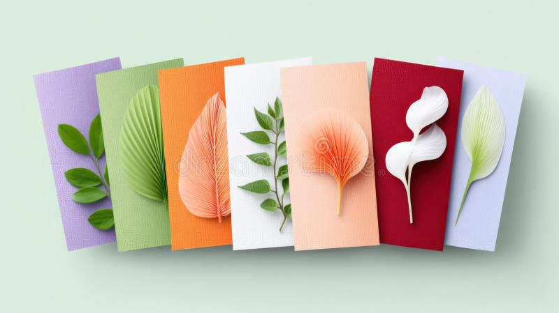 Vibrant Gradient Color Sample Sheets Fanned Around Botanical Accent ...