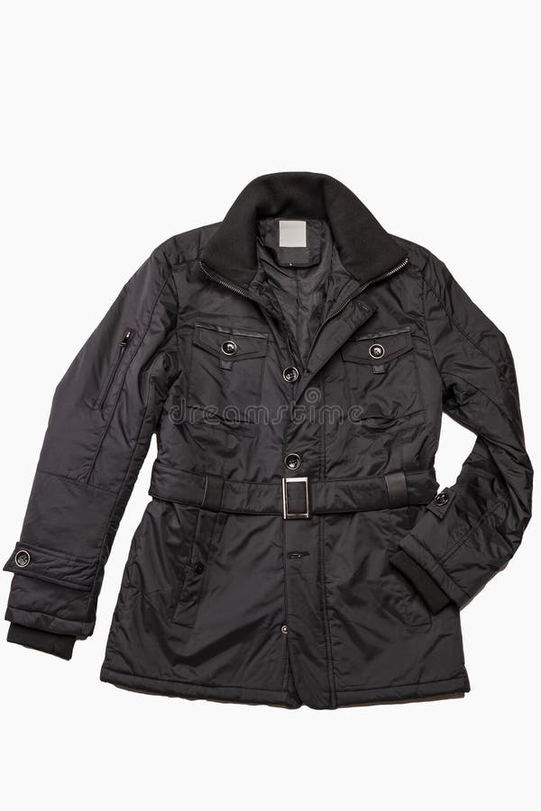Flatlay View of Mens Textile Warm Winter Black Jacket Isolated on White ...
